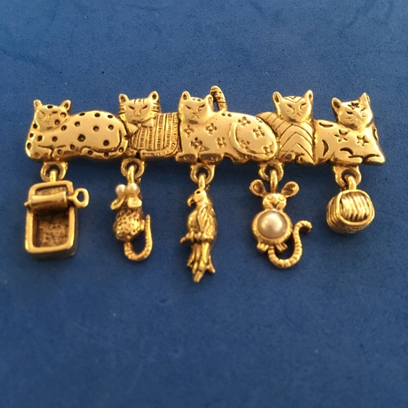 Jewelry | Cat Kitties Dangle Brooch Pin Signed Ajc | Poshmark
